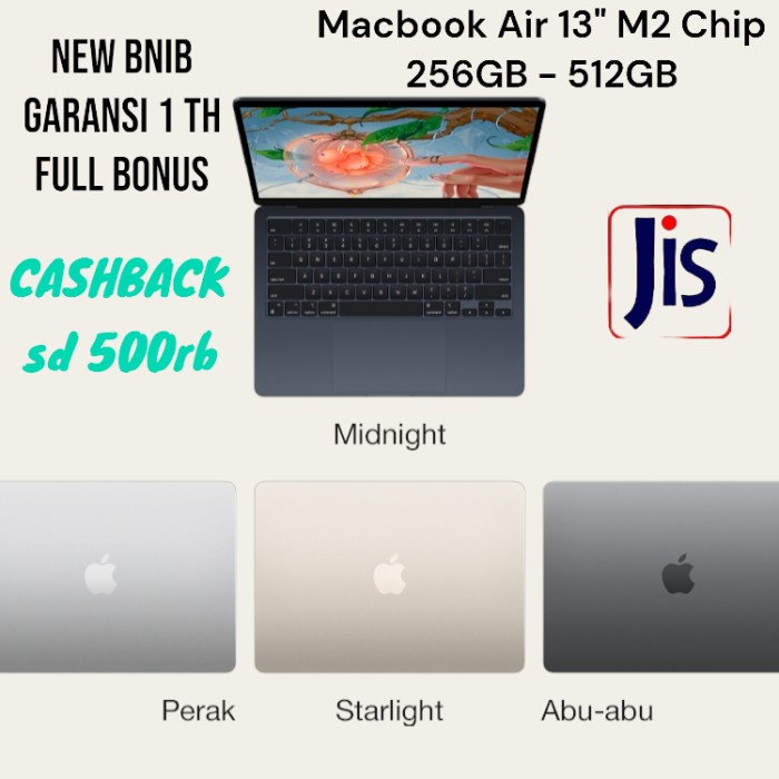 Jual MacBook Air M2 Chip 2022 8/256GB 8/8core Midnight / Starlight / Grey- | Shopee Indonesia
