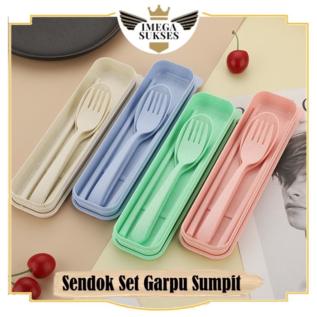 Jual PHG - Sendok Set Garpu Sumpit Sendok Set Bahan Jerami + Kotak ...