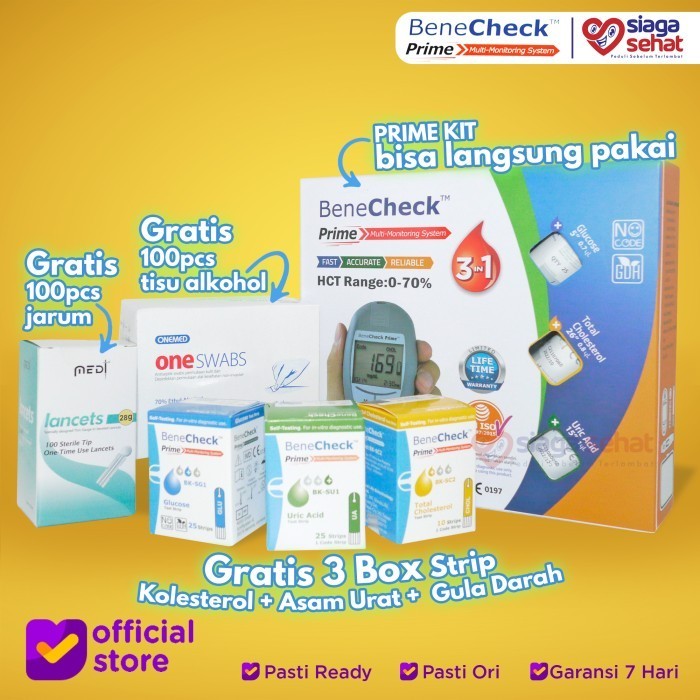 Jual BeneCheck Prime KIT Free 3 Box Strip+1 Box Alcohol Swab+1 Box ...