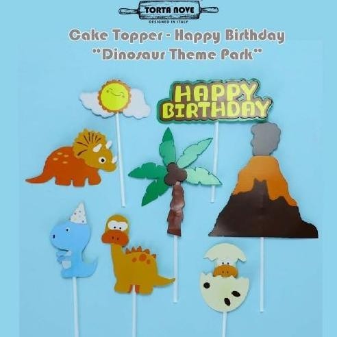 Jual Cake Topper Happy Birthday tema DINOSAURUS Hiasan kue ultah HBD ...