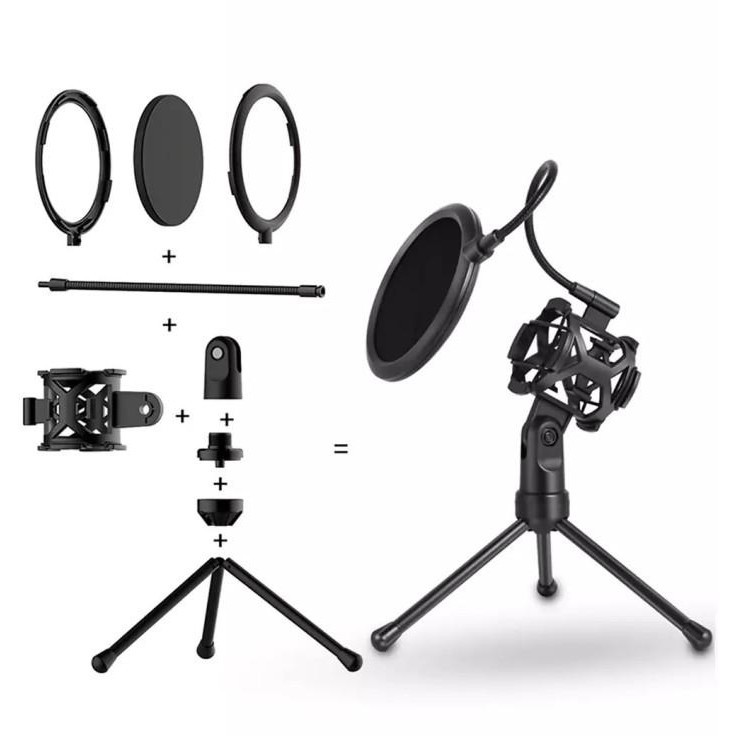 Jual Microphone Stand Meja Kaki Tiga Dengan Pop Filter Fleksibel Mic ...
