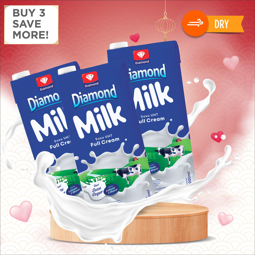 Jual DIAMOND MILK UHT 1 LT FULL CREAM (3 PCS) | Shopee Indonesia