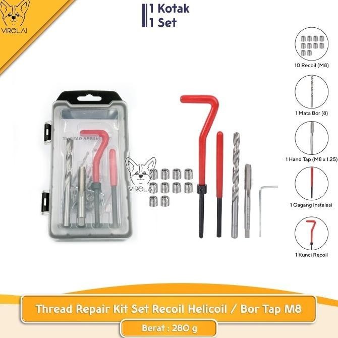 Jual Thread Repair Kit Set Recoil Helicoil / Bor Tap M6/M8/M10 | Shopee ...