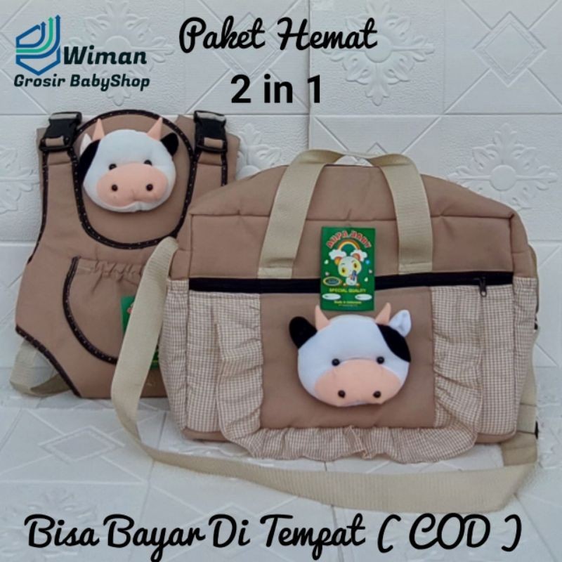 Jual Paket Hemat (2 in 1) Tas Bayi Ukuran Besar Fadli Boneka Sapi Dan ...