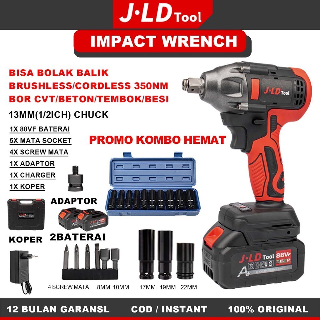 Jual JLD Impact Wrench brushless 88VF Mesin Bor Baterai 13mm Pembuka Baut Baterai 350NM Impact ...