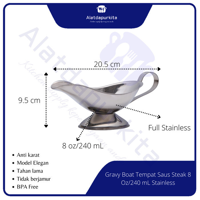 Jual Tempat Saos Steak Saus Gravy Boat Stainless Panjang 20,5 Cm ...