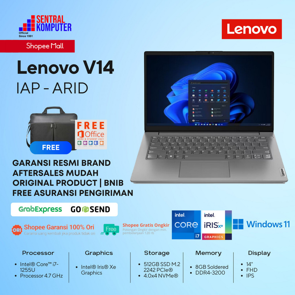 Jual Lenovo V14 G3 IAP Core i7-1255U 8GB 512GB W11 OHS | Shopee Indonesia