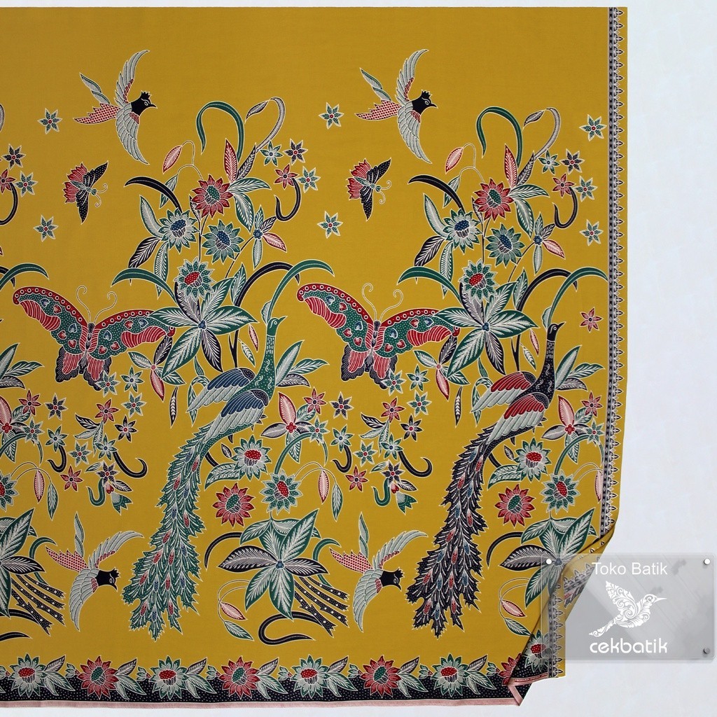 Jual kain batik - Motif Burung Merak dan Kupu-kupu Unik (Kuning Mustard ...