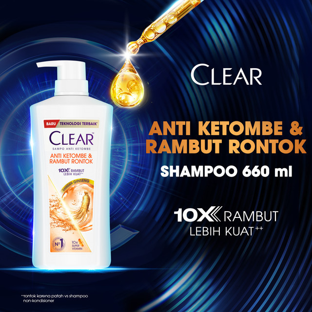 Jual CLEAR Shampoo Anti Ketombe & Rambut Rontok, diperkaya dengan Ginseng 10x rambut lebih kuat ...