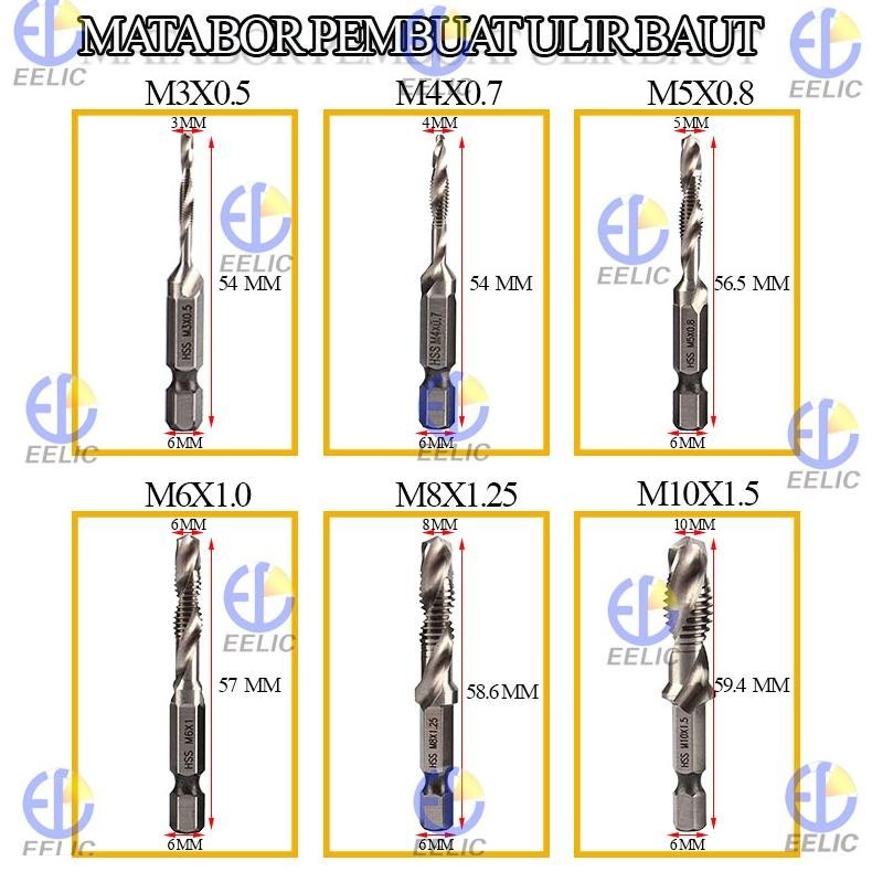 Jual Eelic Mab-Ulir Mata Bor 1Set Isi 6Pcs Pembt Ulir Drat Bn Baja ...