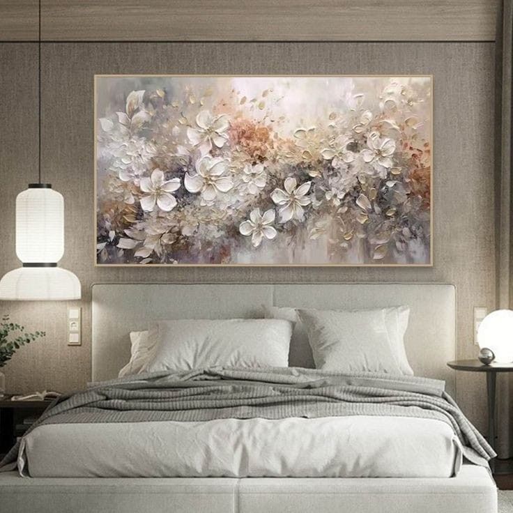 Jual Lukisan Bunga Mawar Putih Abstrak Aesthetic Teksture Tebal Modern ...