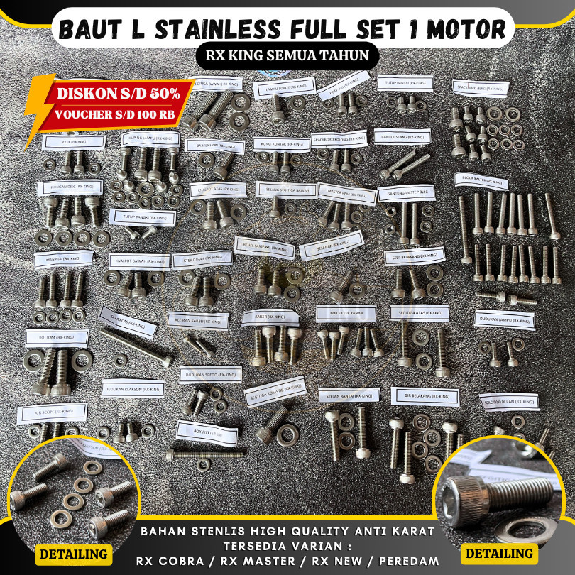 Jual Baud Baut L Stainless Full Set 1 Unit Motor RX King RXK RXS LENGKAP | Shopee Indonesia