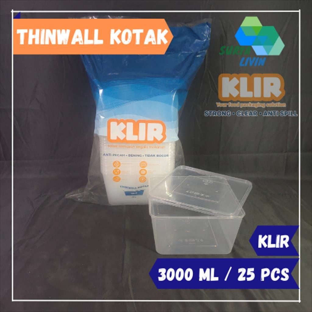 Jual Thinwall Kotak 3000ml (25 pcs) Klir / Kotak Makan / Food Container ...