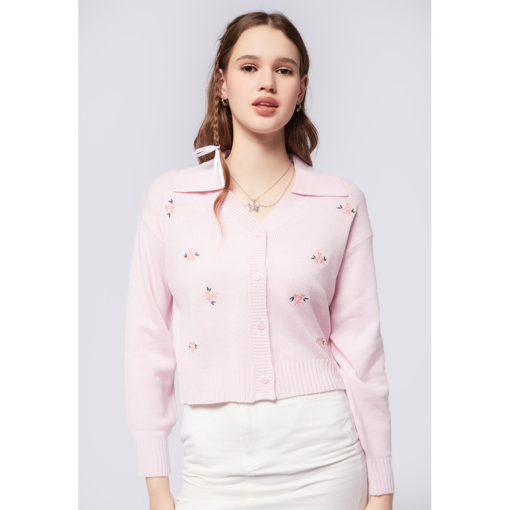 Jual COLORBOX Embroidered Long Sleeve Cardigan Pink | Shopee Indonesia