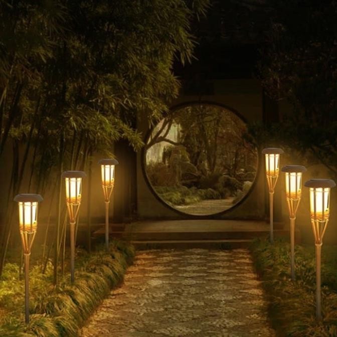 Jual Lampu Obor Api Tenaga Surya Lampu Taman Solar Cell Tancap Buluh ...