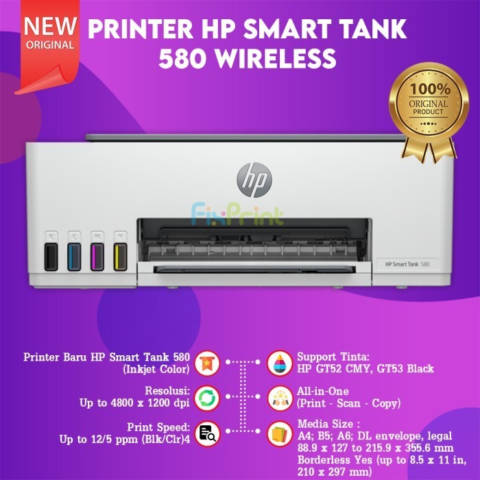 Jual Printer Hp Smart Tank 580 All In One Wifi Print Scan Copy Wireless ...