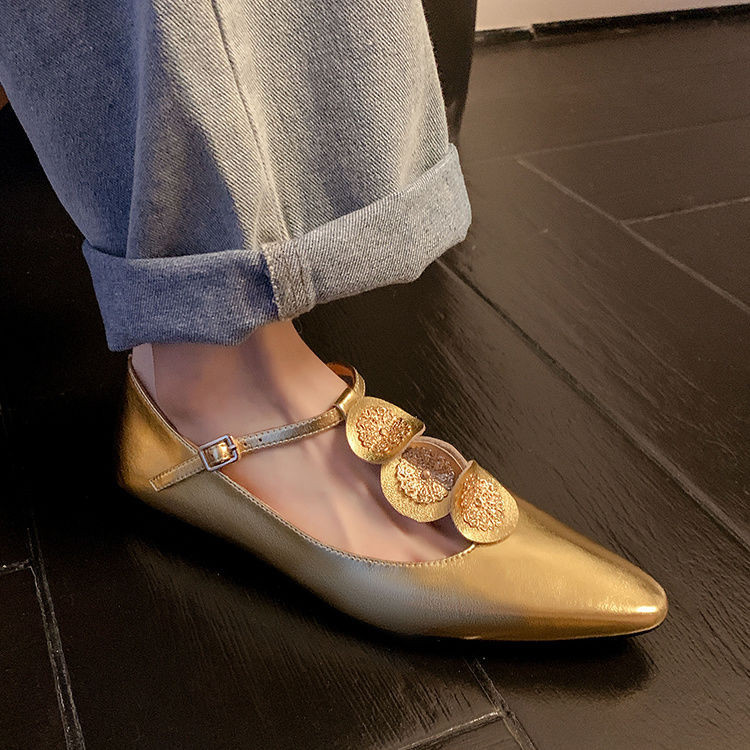Jual Desain Minat Khusus Sepatu Emas Flat Ujung Runcing Penyepuhan ...