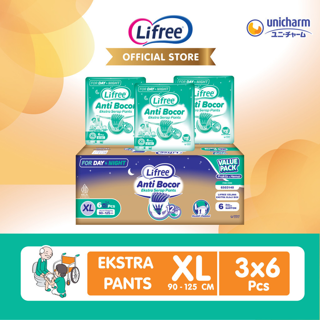 Jual Lifree Popok Dewasa Celana Ekstra Serap XL 18 E-Box | Shopee Indonesia