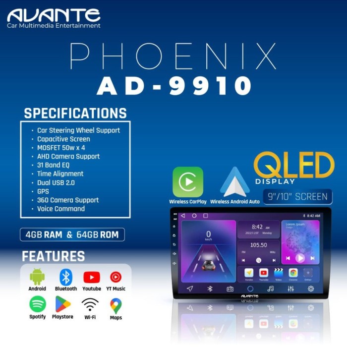 Jual Harga!! Head unit android Avante AD 9910 Phoenix 4/64 GB 9-10 Inch ...