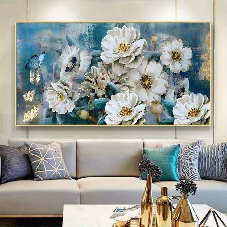 Jual Lukisan Bunga Mawar Mekar Biru Teksture Tebal Modern art Estetik ...