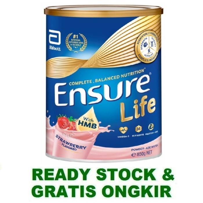 Jual Susu Singapore Abbott Ensure Life Adult Milk Formula Strawberry 850G | Shopee Indonesia