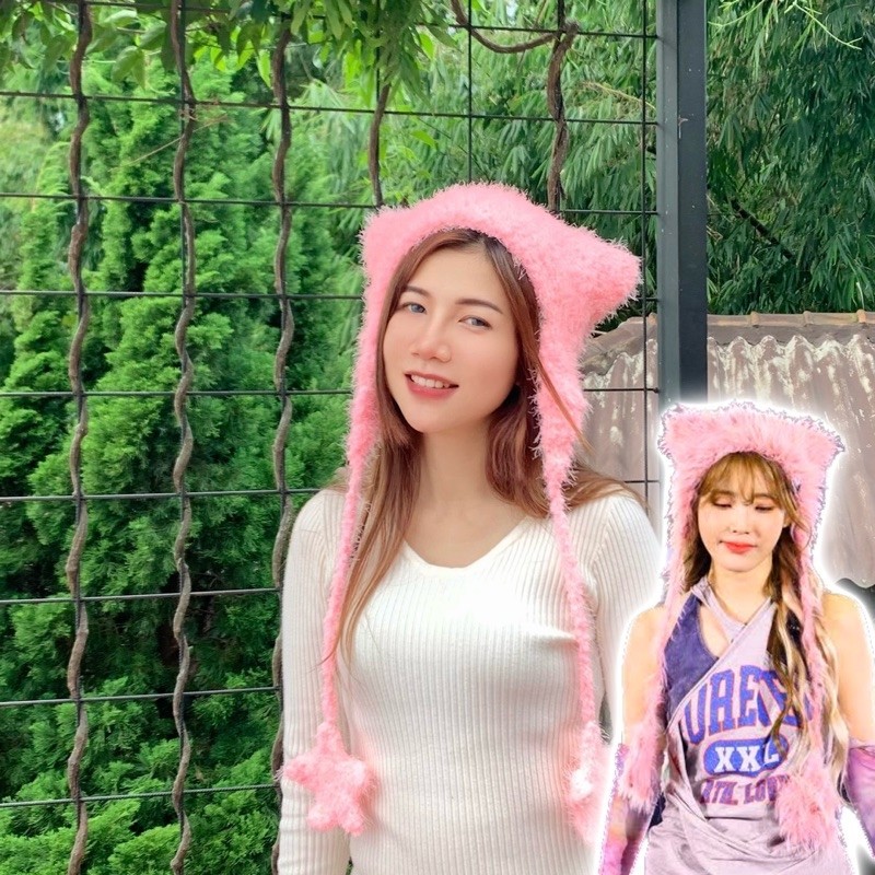 Jual READY STOCK IU Pink Cat Hat Crochet // REAL PICTURE | Shopee Indonesia