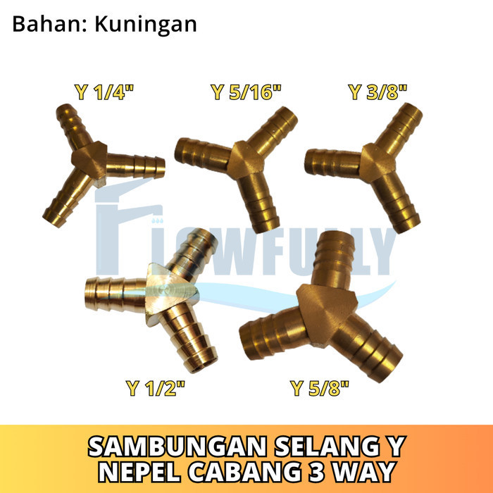 Jual NEPEL SAMBUNG Y 1/2 INCH KUNINGAN SAMBUNGAN SELANG 3 WAY Y ...