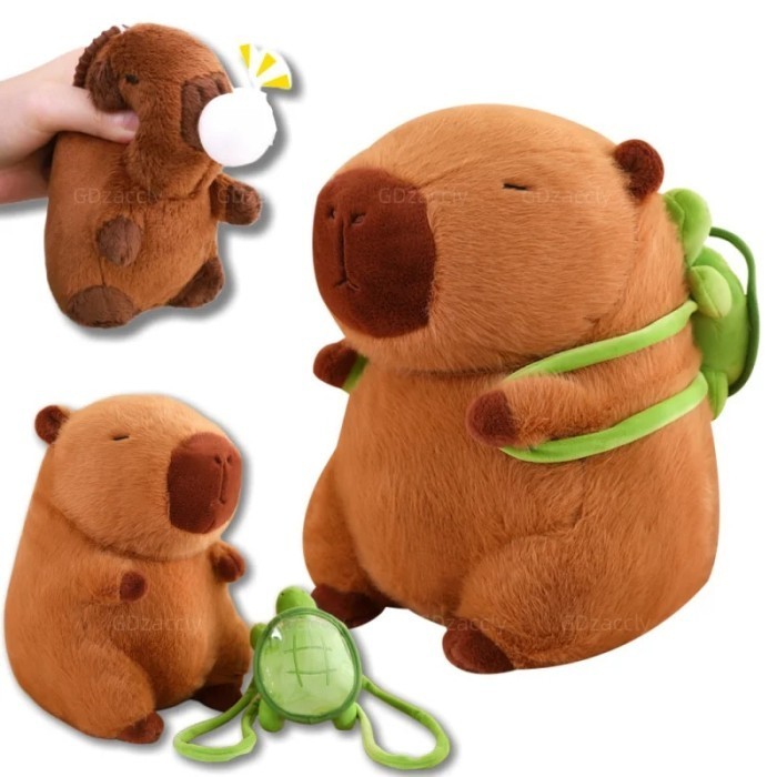 Jual Rya Plush Capybara Toy Simulation Capibara With Turtle Backpack ...