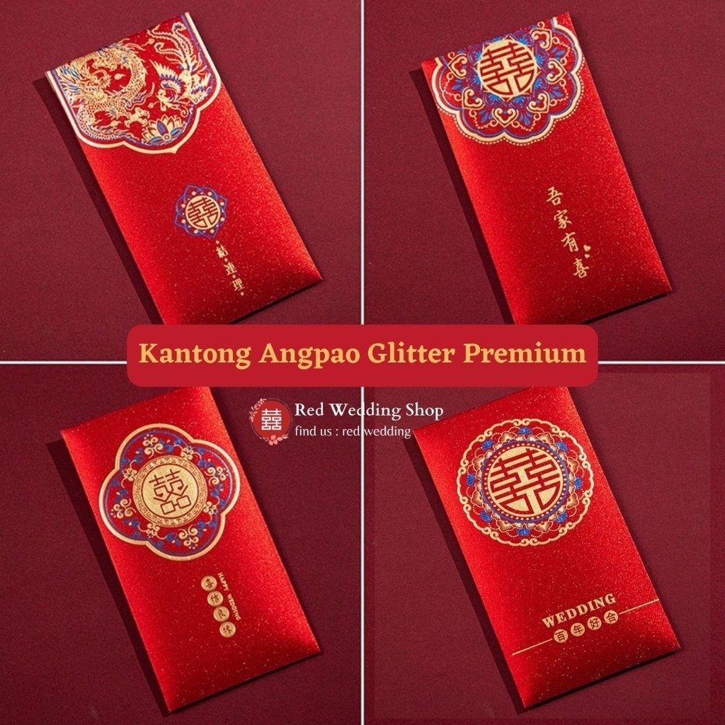 Jual Kantong Amplop Angpao Wedding PREMIUM GLITTER Logo Xi Merah Design ...