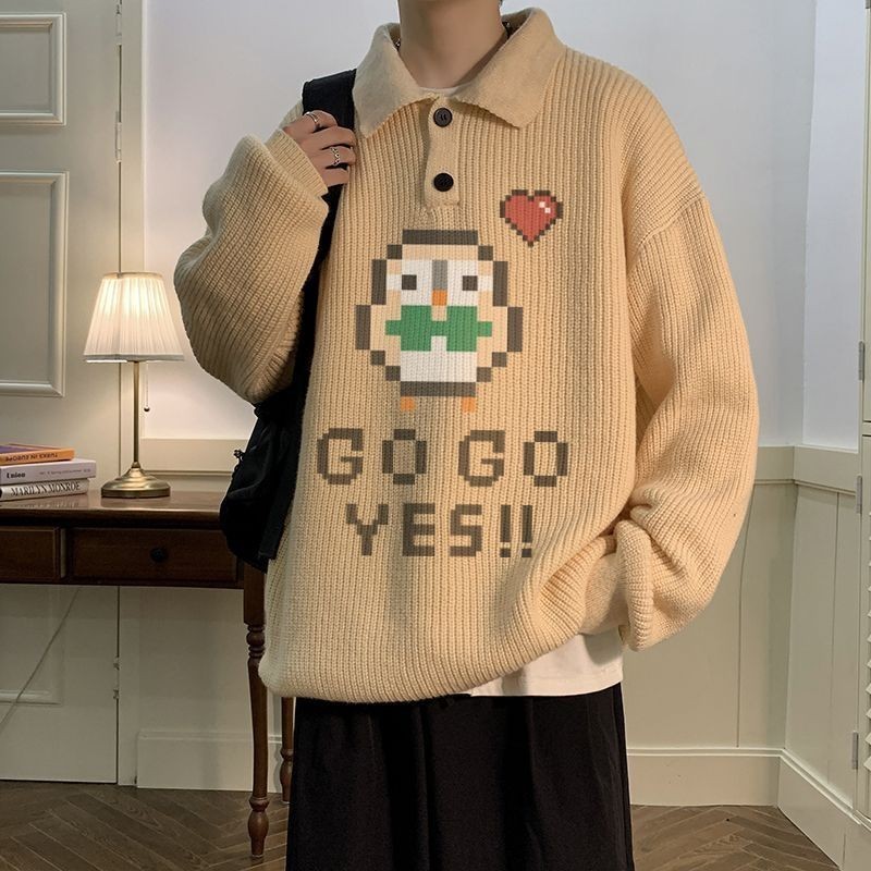 Jual 【COD】poloKancing KerahvintageSweater Rajut Pria, Baju Sweater ...