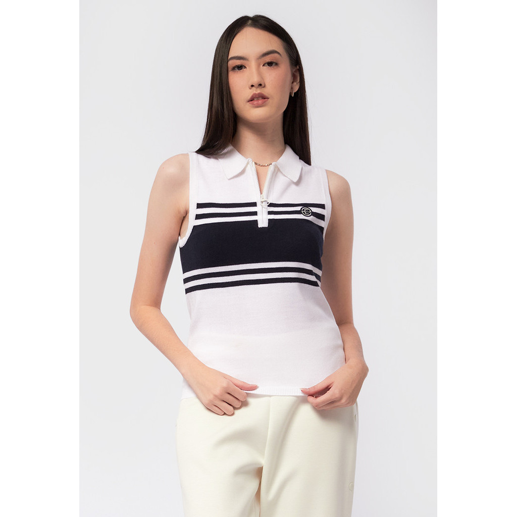Jual Executive Sleeveless Knit Polo Top Off White | Shopee Indonesia