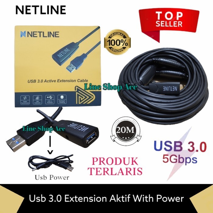 Jual Kabel Active 20 Meter Usb 3.0 Netline Cable Extender Aktif ...