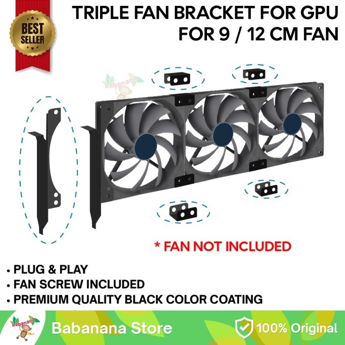 Jual PCI BRACKET FAN KIPAS COOLING 12CM TRIPLE FANS VGA GPU MOUNTING ...