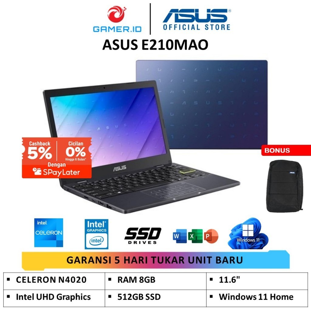 Jual ASUS E210MAO INTEL CELERON N4020 RAM 8GB 512GB SSD WIN11 OHS 11.6 ...