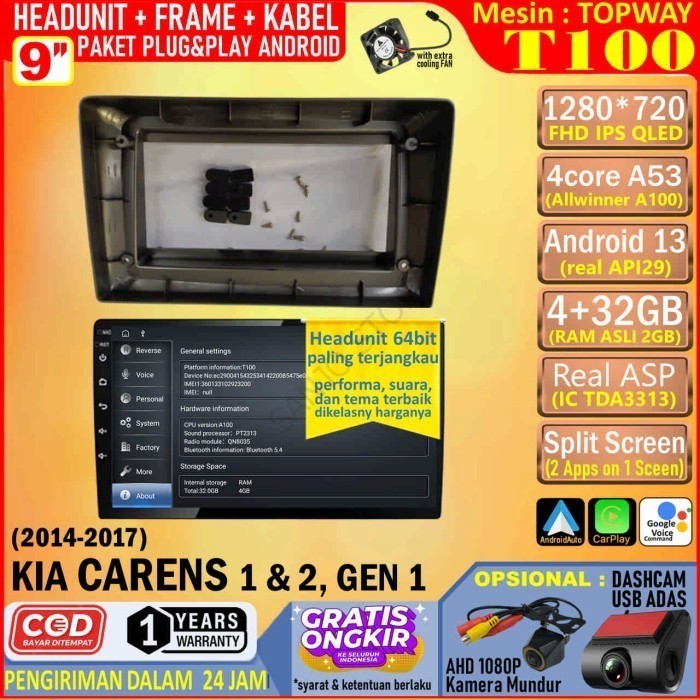 Jual Paket Headunit Android 9 inch + Frame + Soket PNP KIA Carens I ...