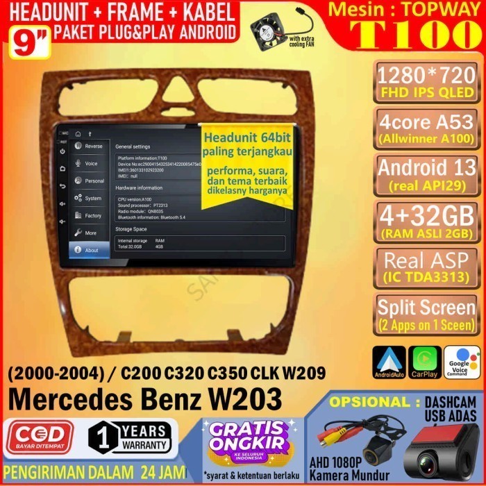 Jual Paket Headunit Android 9 inch + Frame + PNP Canbus Mercedes W203 ...