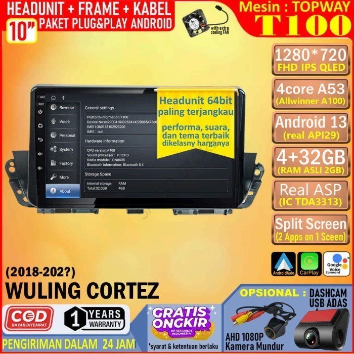 Jual Paket Headunit Android 10 inch + Frame + PNP Canbus Wuling Cortez ...