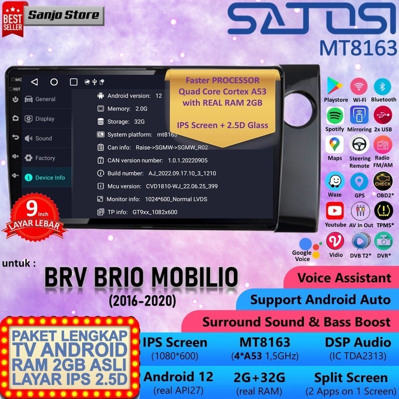 Jual SANJO - Paket Frame OEM + Soket PNP + Headunit Android 9 inch Brio BRV Mobilio 2016 SATOSI ...