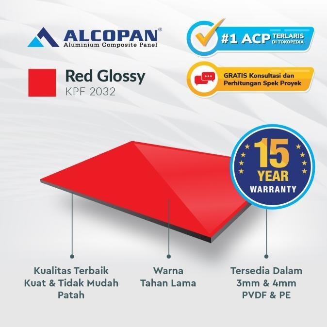 Jual ACP aluminium composite panel Alcopan Red Glossy PE 4mm | Shopee ...