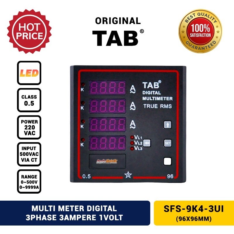 Jual Multi Meter Digital 3 Phase 3 Ampere, 1 Volt 96x96mm TAB | Shopee ...