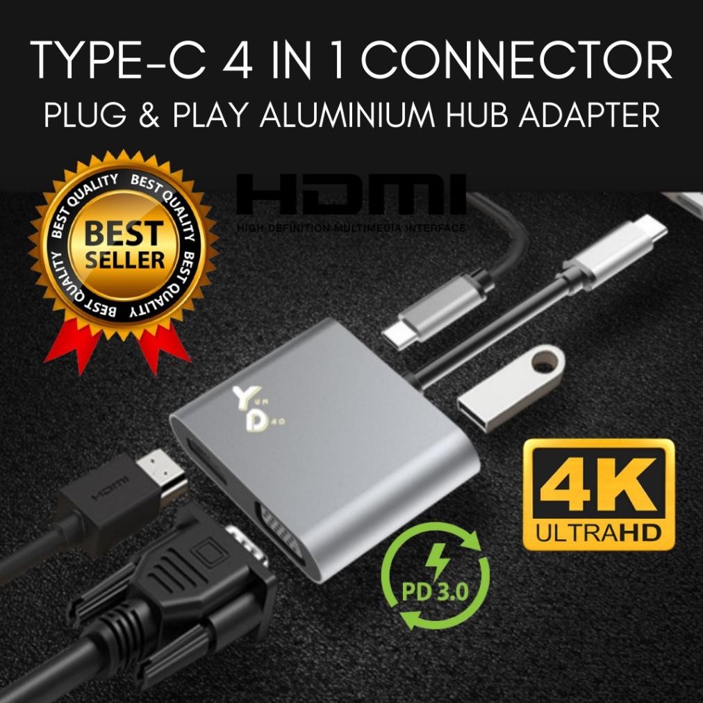 Jual CONVERTER HUB 4 IN 1 USB C TYPE-C TO HDMI ADAPTER LAPTOP 4 IN 1 ...
