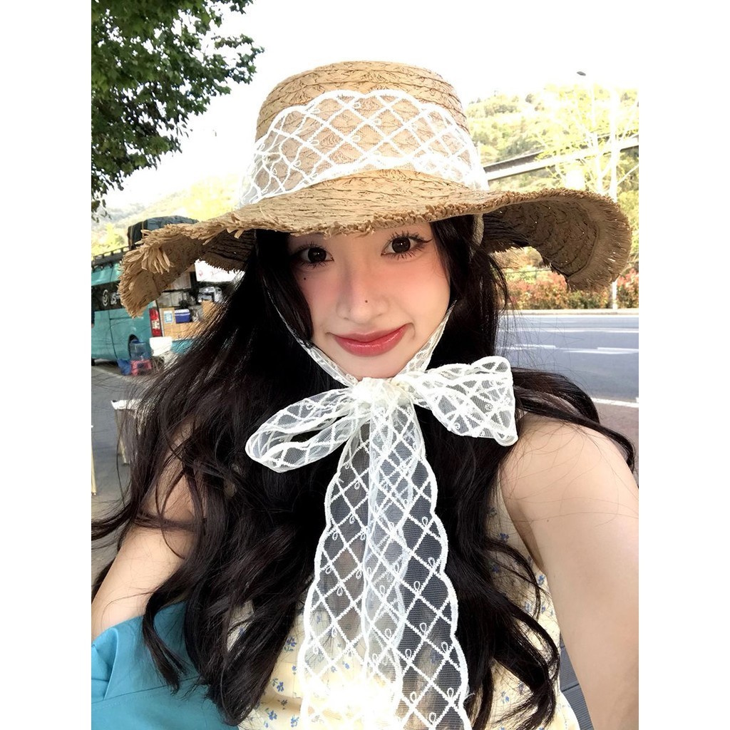 Jual Topi Pelindung Matahari Renda Tepi Besar Membuat Wajah Terlihat ...