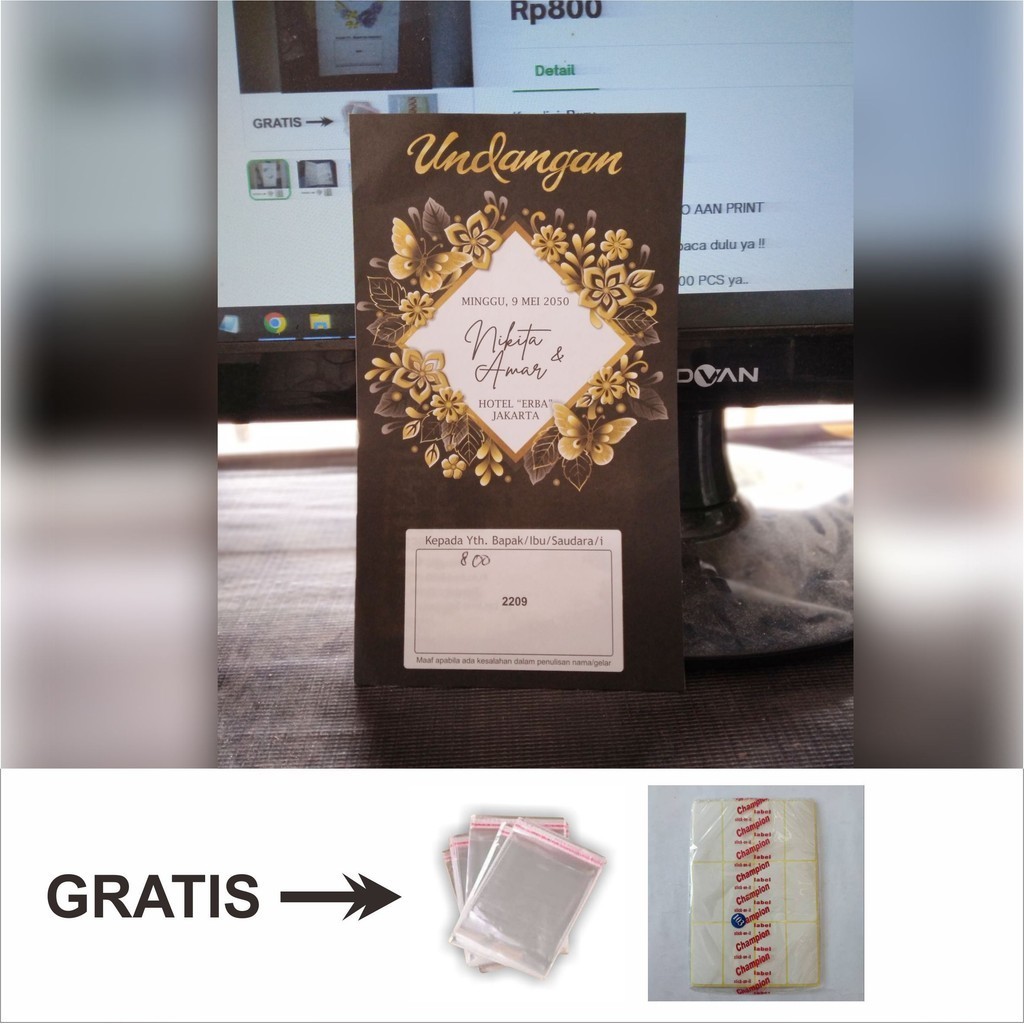 Jual CETAK undangan pernikahan erba 2209 gratis Plastik OPP dan Stiker ...