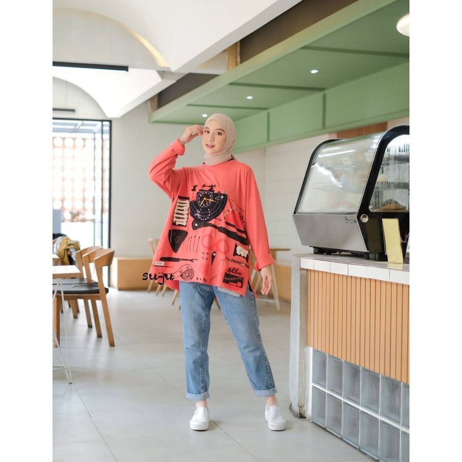 Jual Atasan Oversize Wanita Lengan Panjang/Kaos Jumbo Lengan Panjang ...