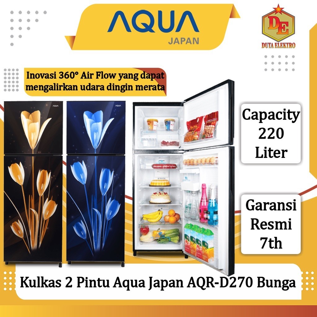 Jual Kulkas 2 Pintu Aqua Japan AQR-D270 Bunga | Shopee Indonesia