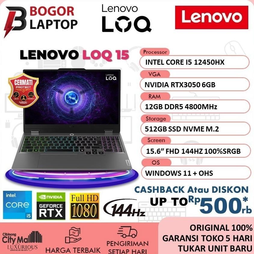 Jual white788>> len loq 15 i5 12450hx rtx3050 6gb/ 12gb 512gb windows 11 + ohs 15.6" fhd 144hz ...