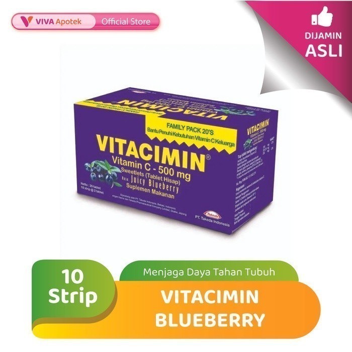 Jual Vitacimin Blueberry Tablet Hisap Vit C (10 Strip) | Shopee Indonesia