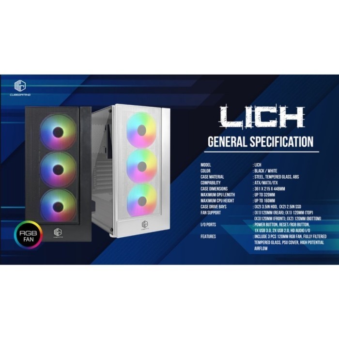 Jual Casing Komputer Cube Gaming Lich Atx Free 3Fan Rgb | Shopee Indonesia