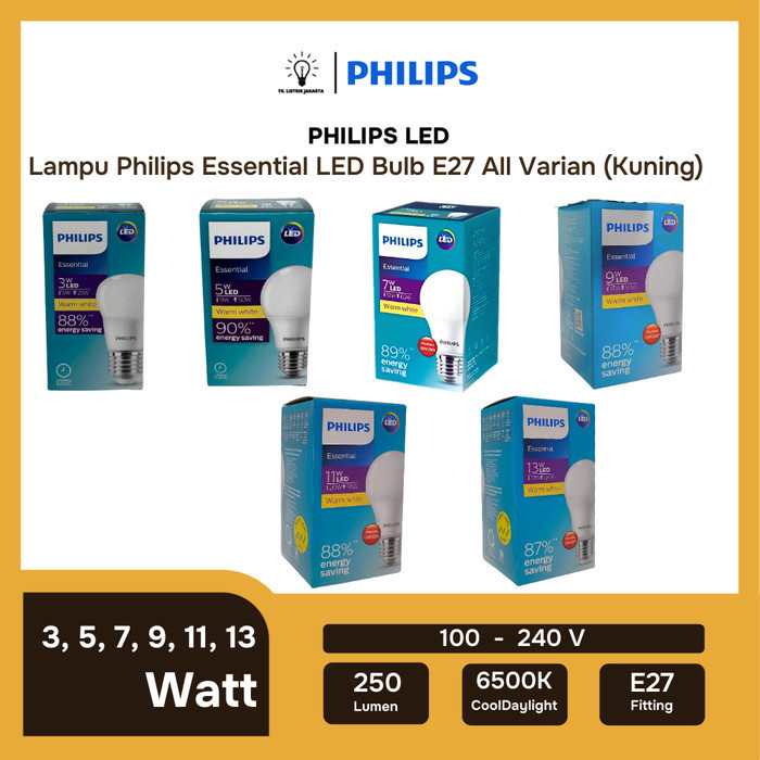 Jual Lampu Bohlam Philips LED Bulb 3W 5W 7W 9W 11W 13W 15W E27 Essential | Shopee Indonesia