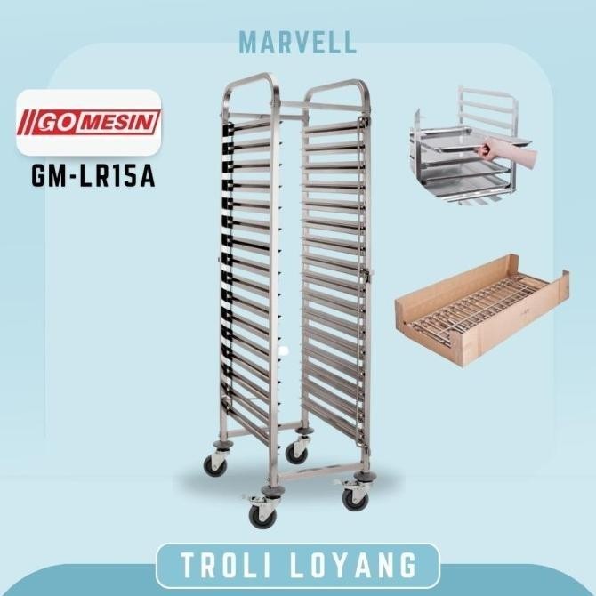 Jual RAK TROLI ROTI | TROLLEY 15 TRAY STAINLESS LOYANG UK 40X60 CM ...